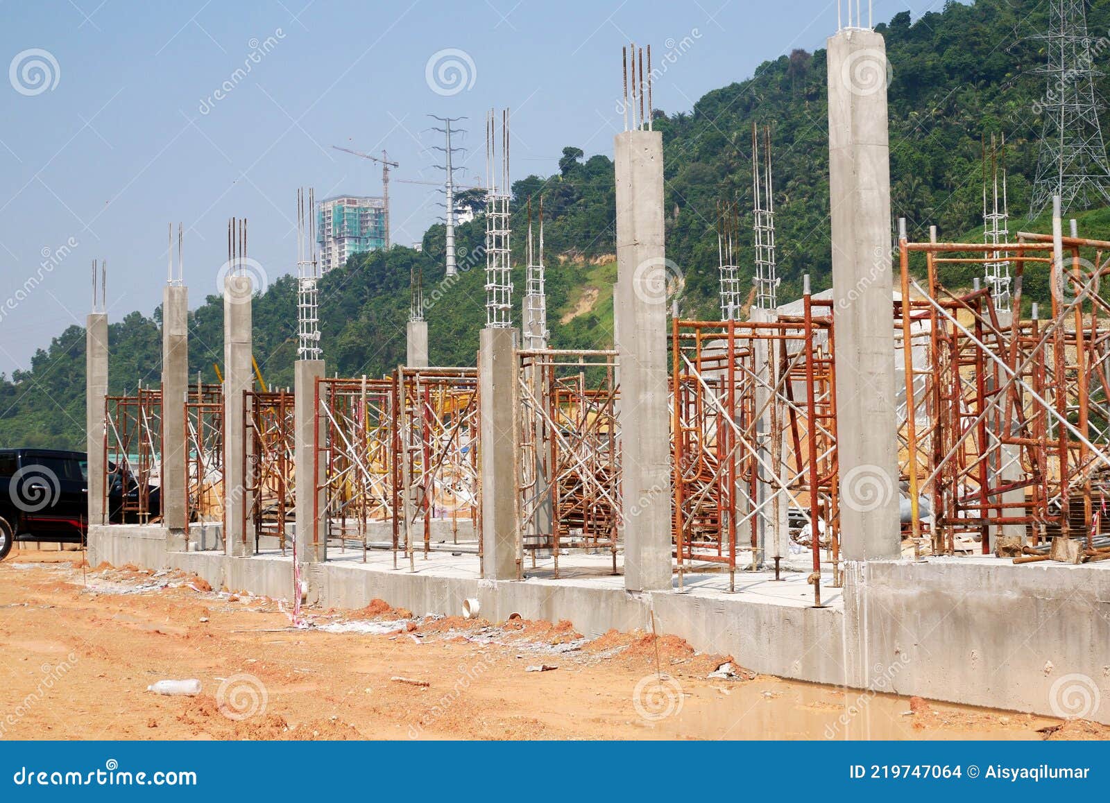 The Concrete Pillar Structure is Under Construction at the Construction ...