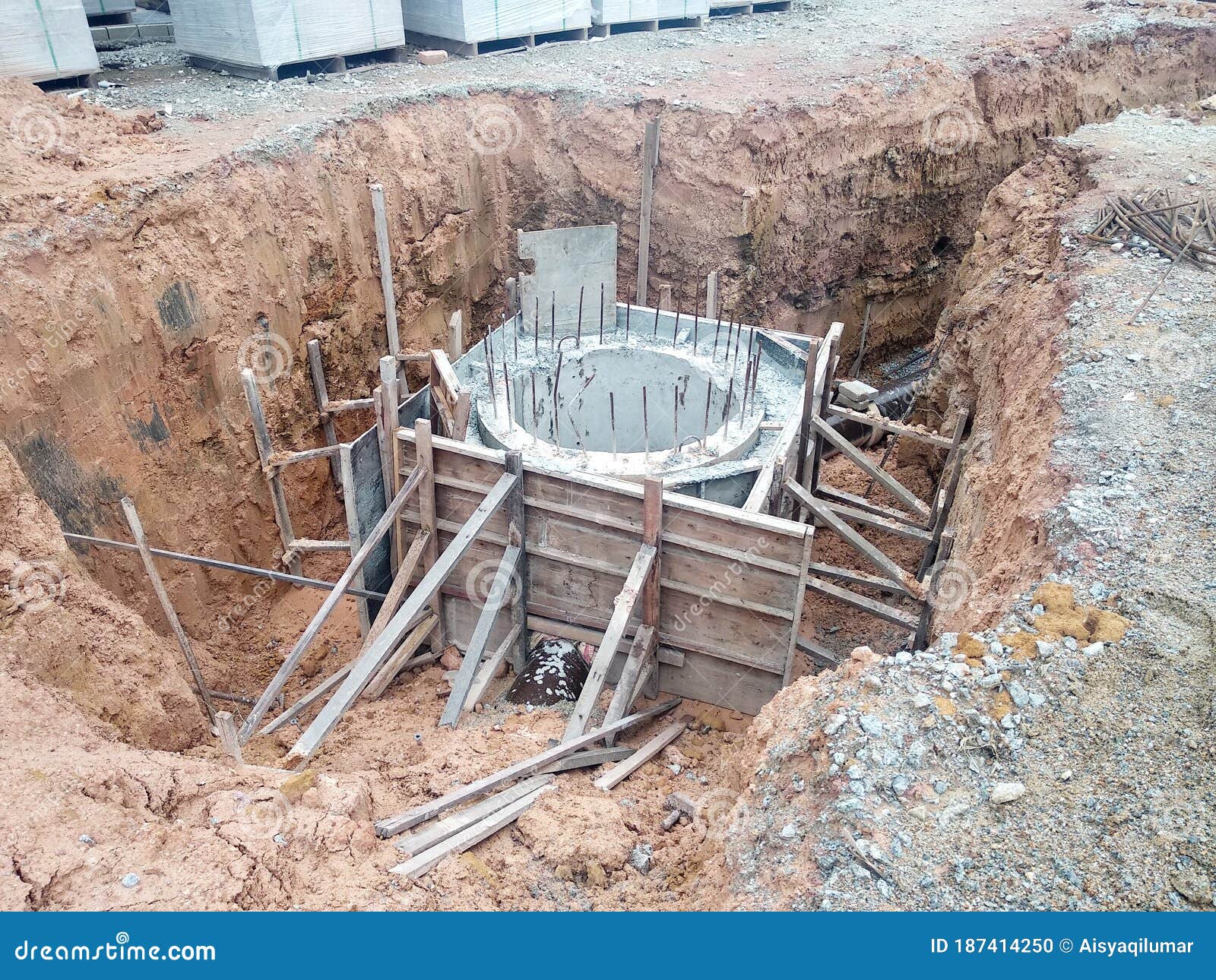 Utility Services Manhole Under Construction at the Construction Site ...