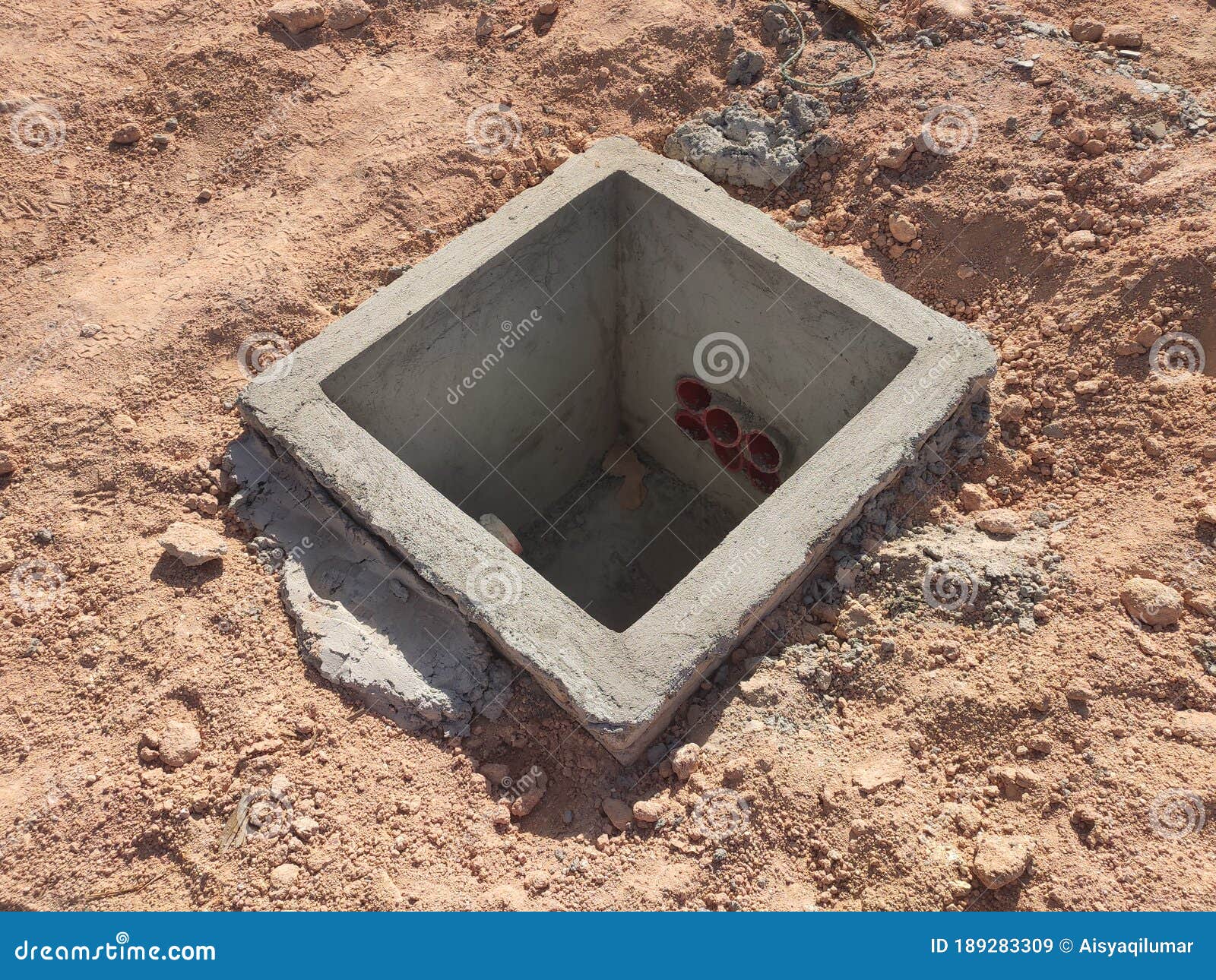 Utility Services Manhole Under Construction at the Construction Site ...