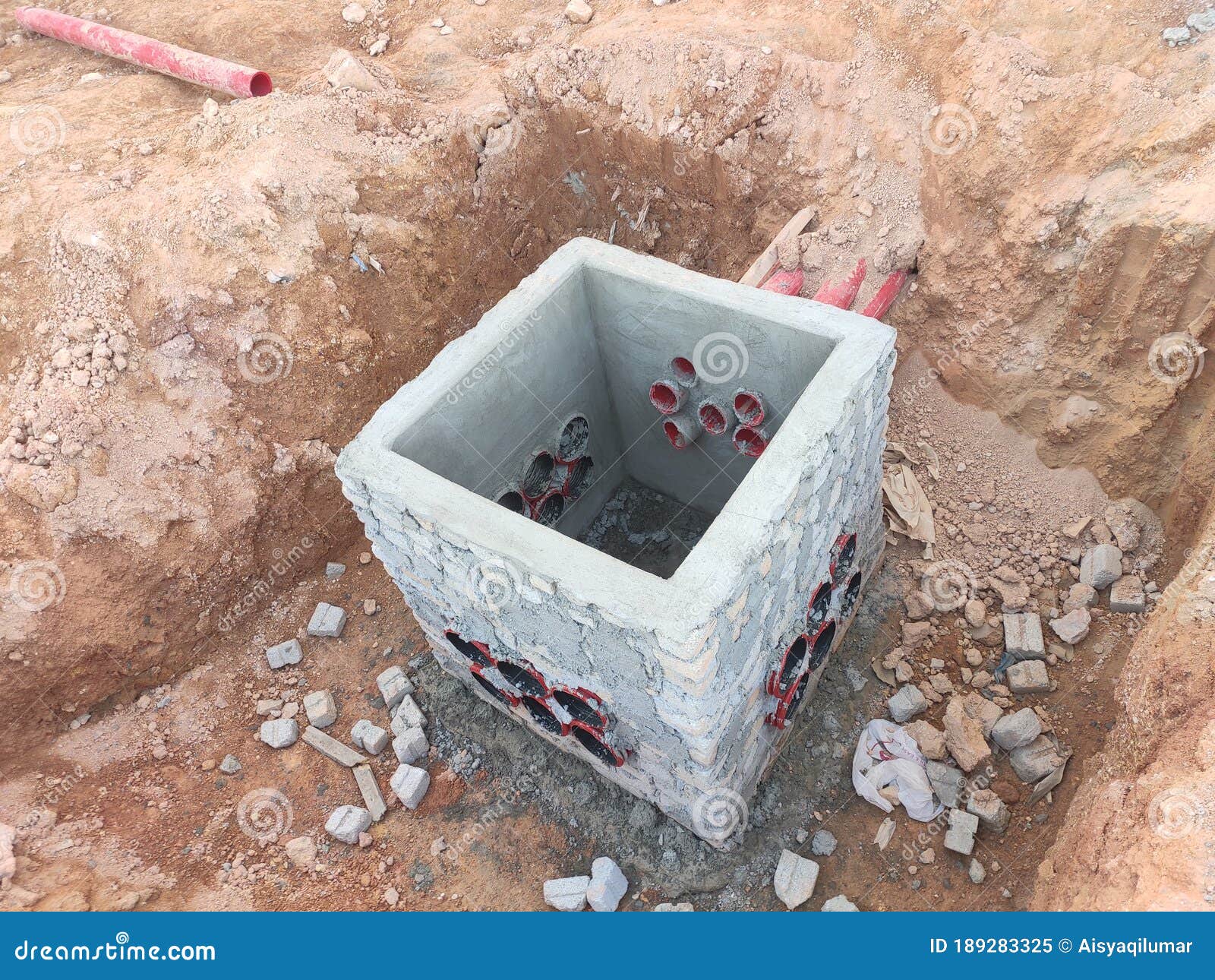 Utility Services Manhole Under Construction at the Construction Site ...