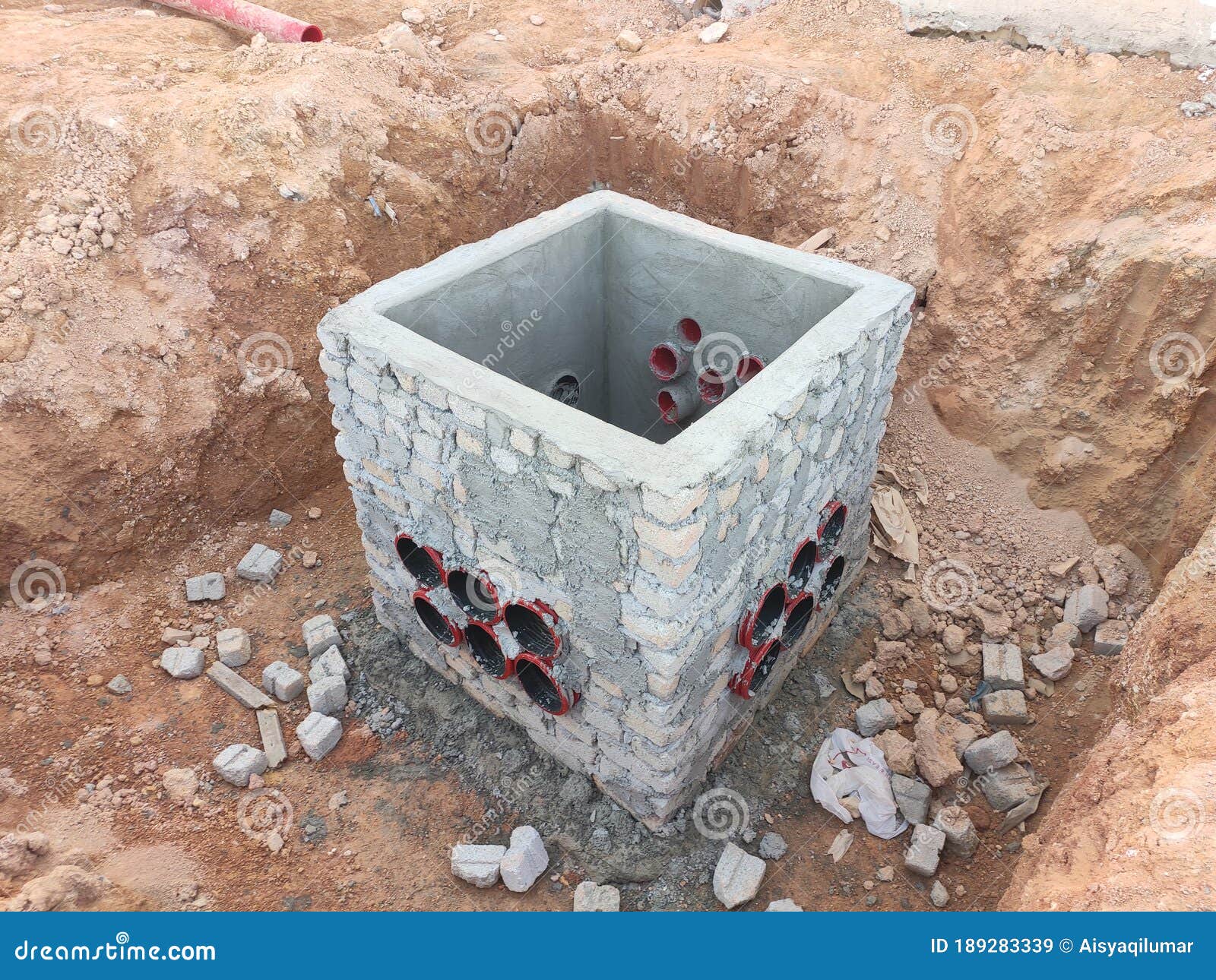 Utility Services Manhole Under Construction at the Construction Site ...