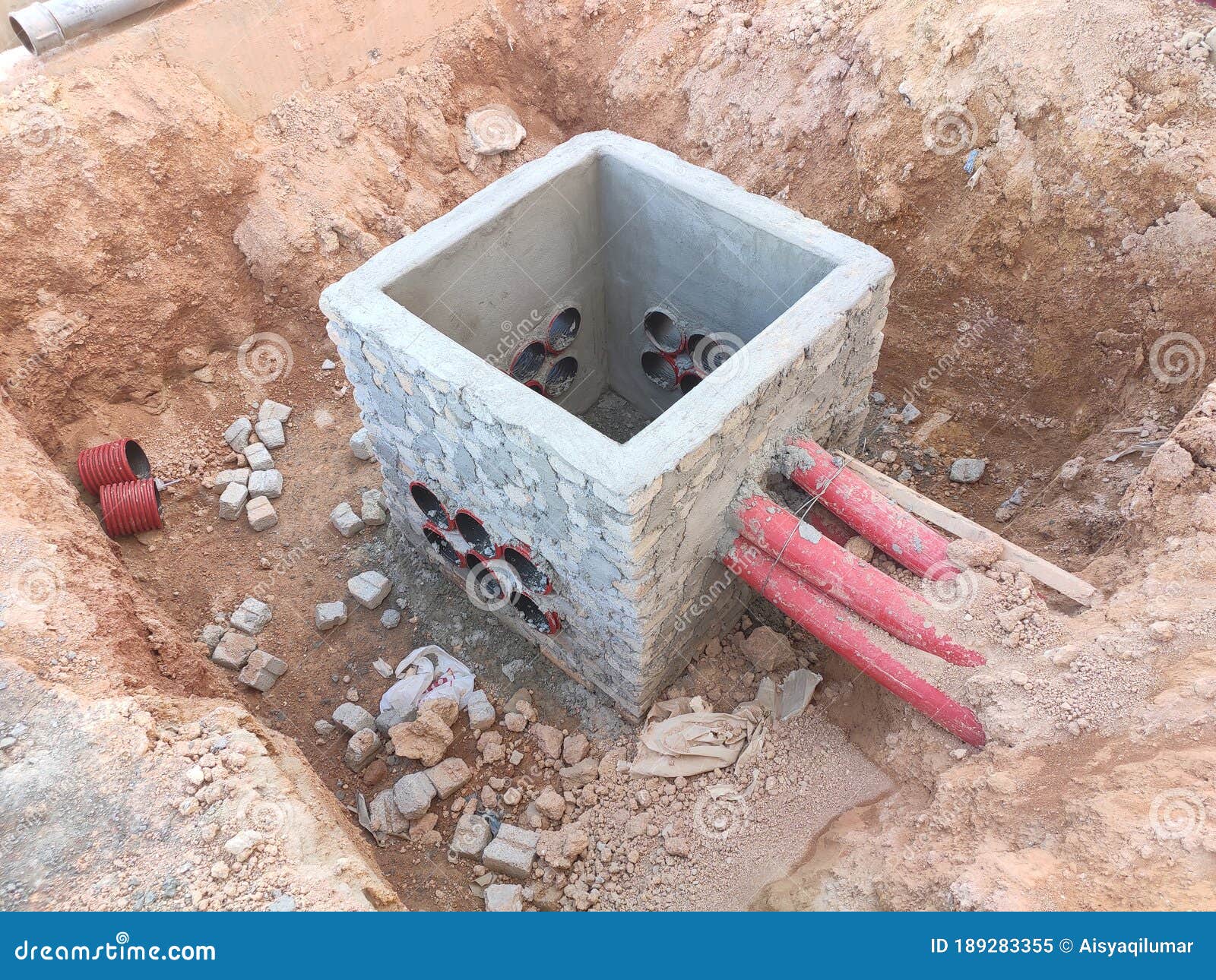 Utility Services Manhole Under Construction at the Construction Site ...