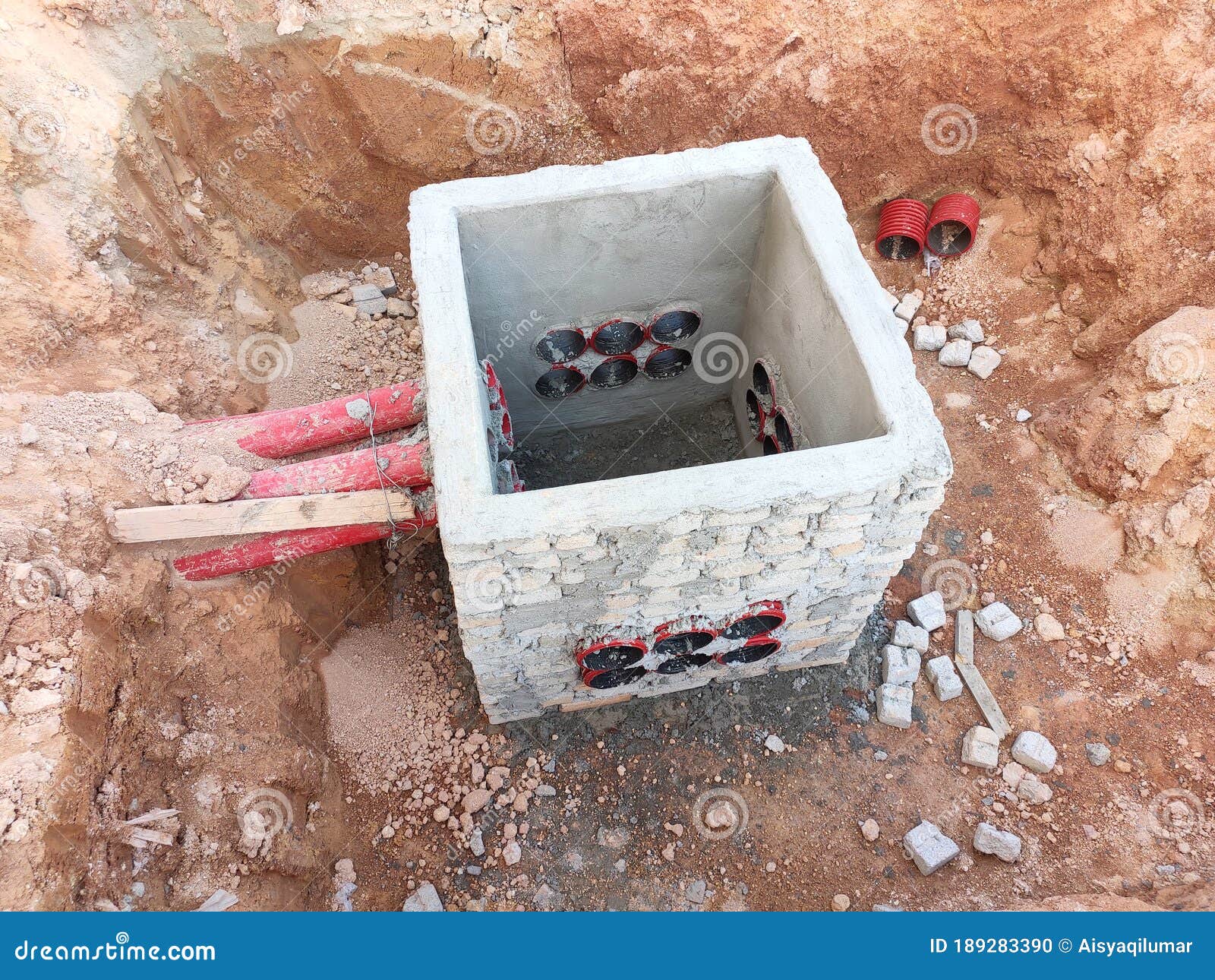 Utility Services Manhole Under Construction at the Construction Site ...