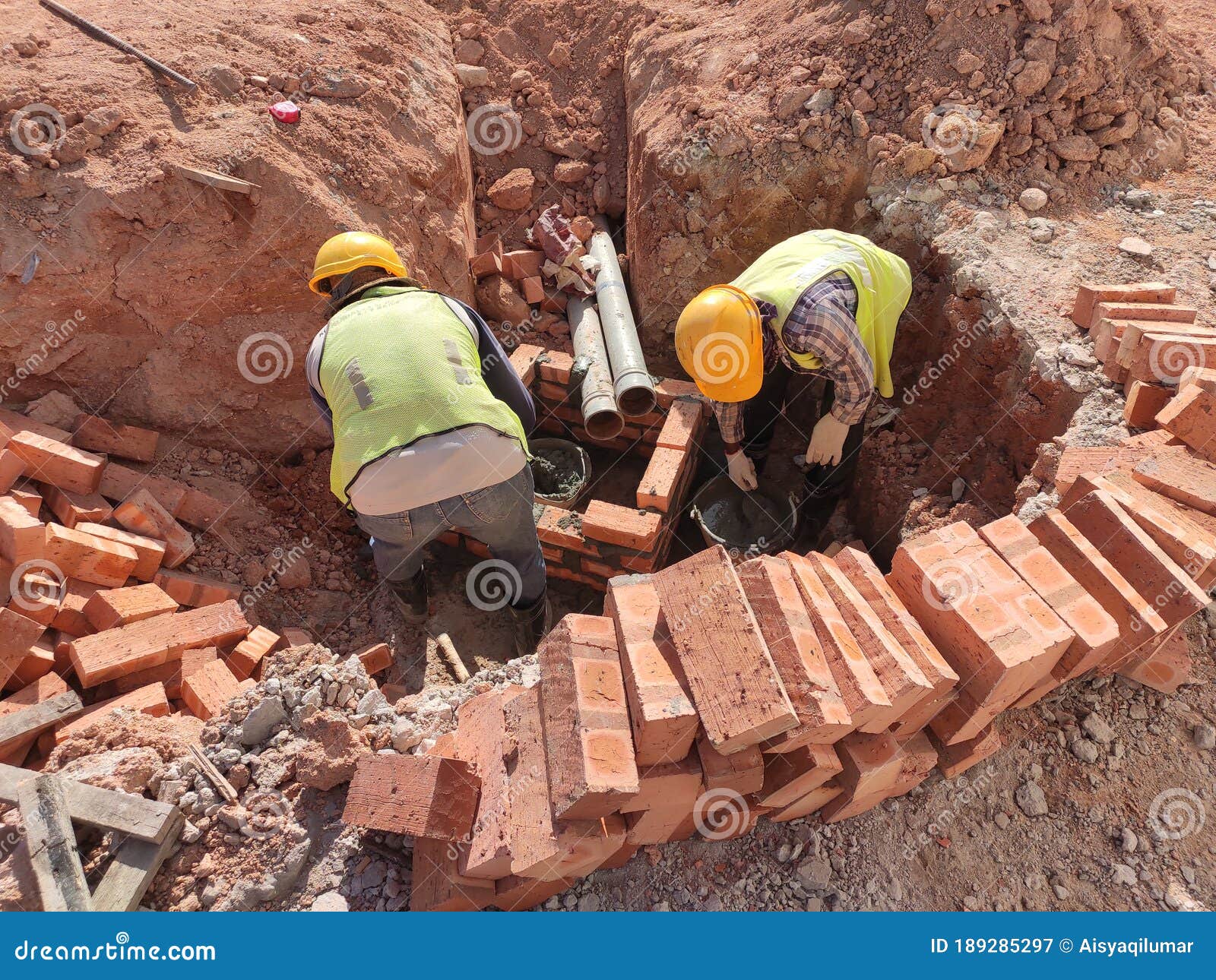 Utility Services Manhole Under Construction at the Construction Site ...