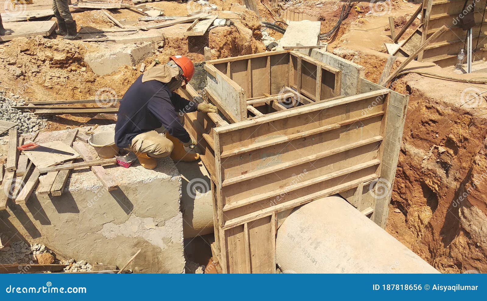 Utility Services Manhole Under Construction at the Construction Site ...