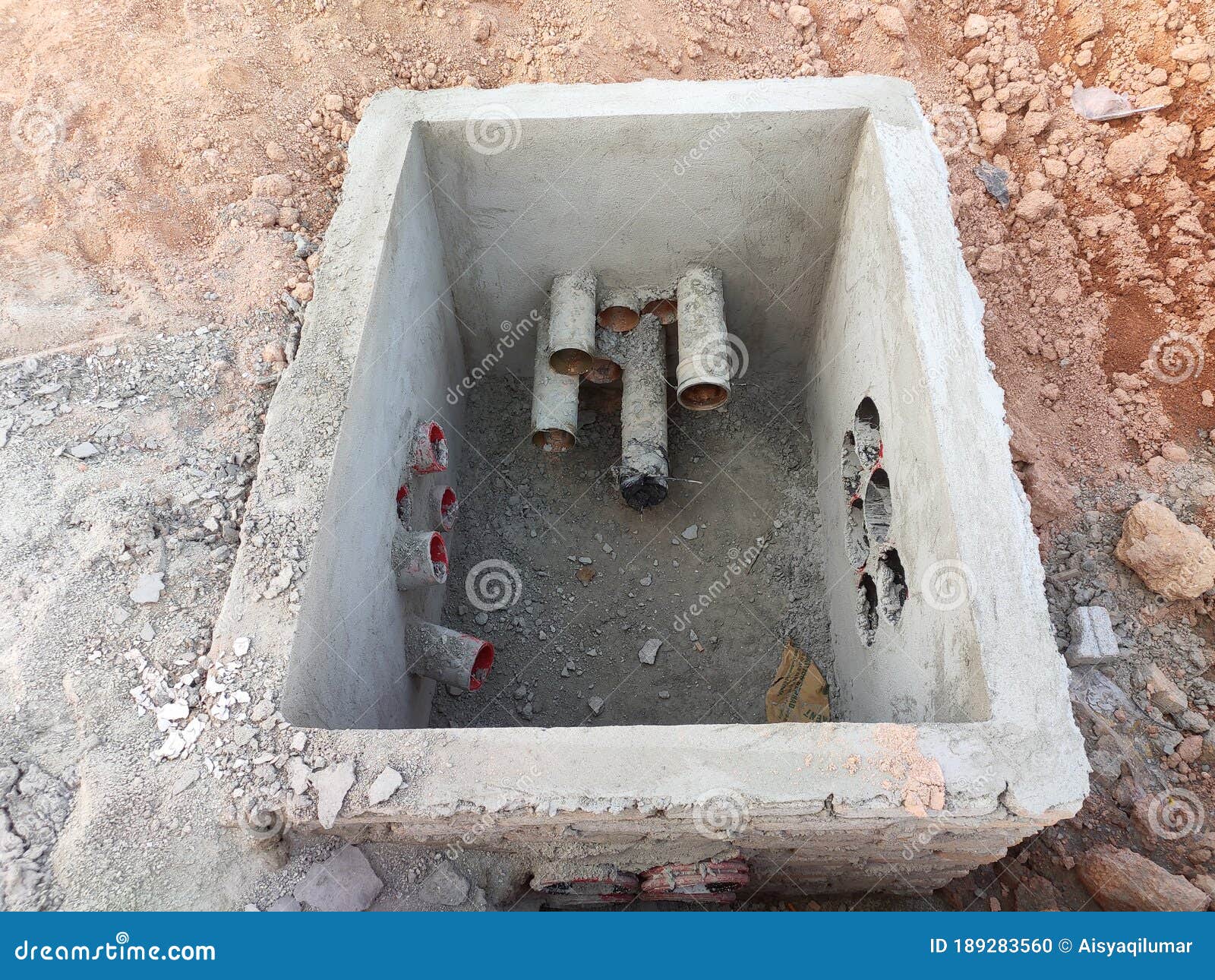 Utility Services Manhole Under Construction at the Construction Site ...