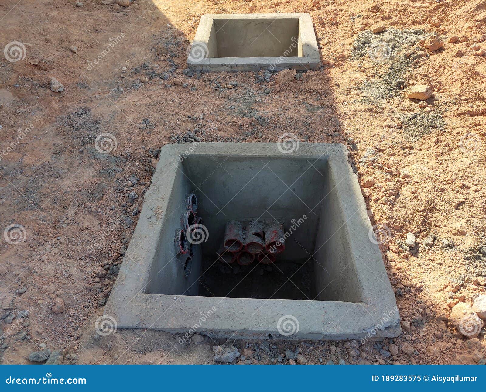 Utility Services Manhole Under Construction at the Construction Site ...