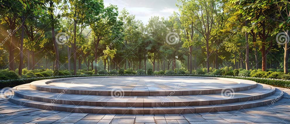 Serene Amphitheater Surrounded by Trees in Public Park Setting. Stock ...