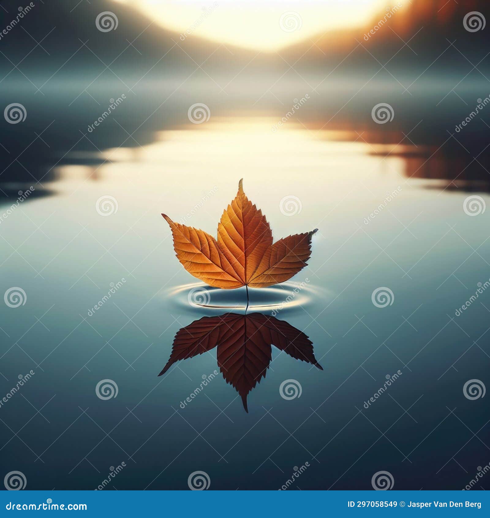 Serene Autumn Leaf on Calm Lake, AI Generated Stock Illustration ...