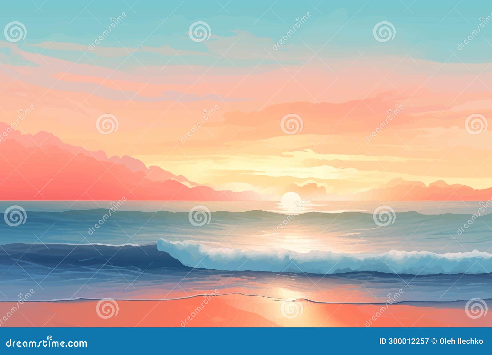Serene Beach Sunset with Atmospheric Gradients Isolated Vector Style ...