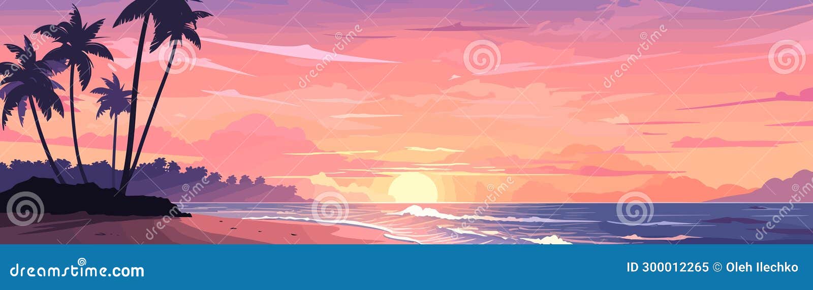 Serene Beach Sunset with Atmospheric Gradients Isolated Vector Style ...