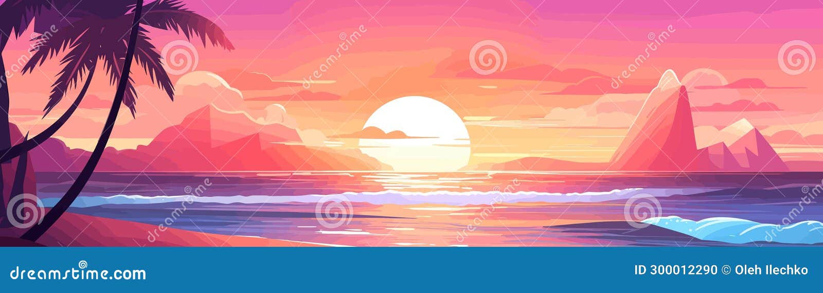 Serene Beach Sunset with Atmospheric Gradients Isolated Vector Style ...
