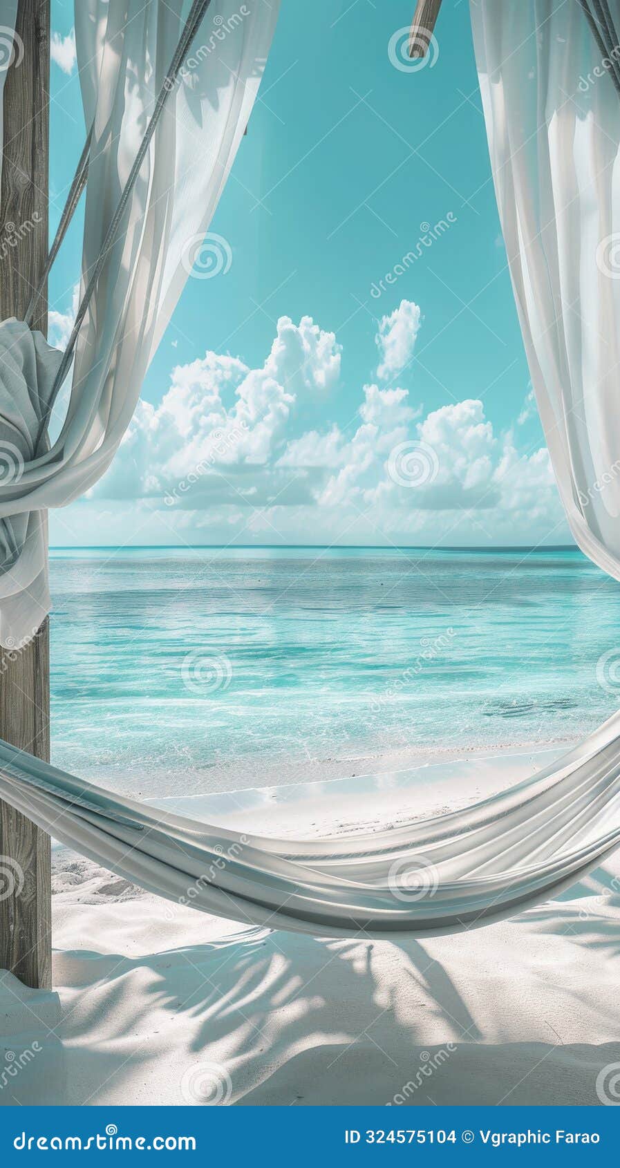 Serene Beach View with White Curtains and Hammock, Tropical Paradise Concept Stock Photo - Image ...