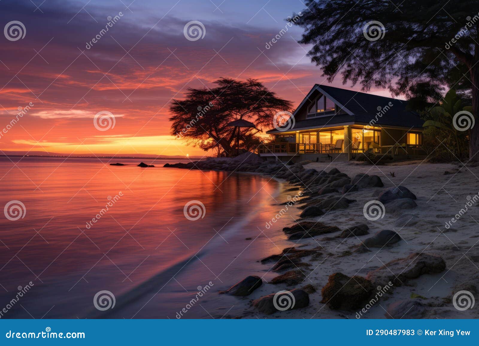 Serene beachfront cottage stock illustration. Illustration of beach ...