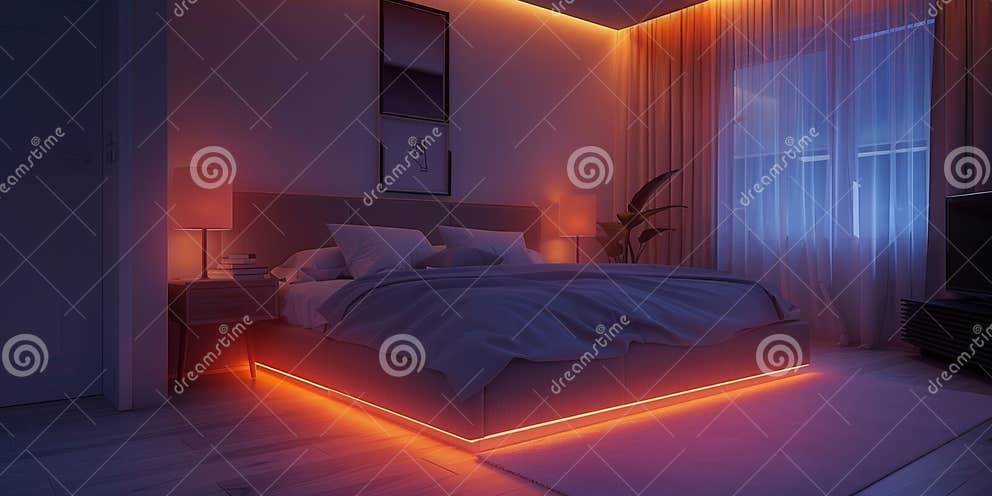 A Serene Bedroom with Ambient Lighting that Changes Based on the Occupant S Sleep Patterns ...