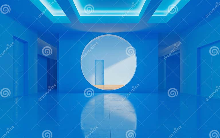 A Serene Blue Atrium with a Central Circular Opening that Frames a ...