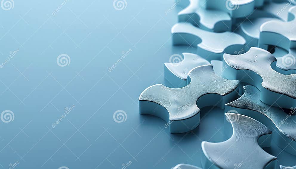 A Serene Blue Backdrop Adorned with Blue 3D Puzzles, Offering Ample ...