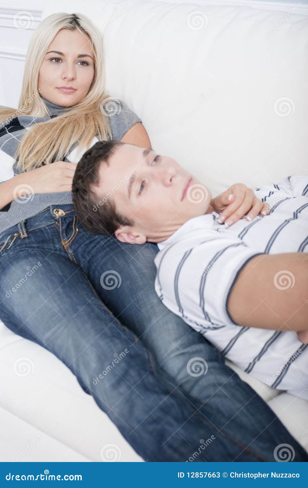 Serene Couple Relaxing Together on Couch Stock Image - Image of ...