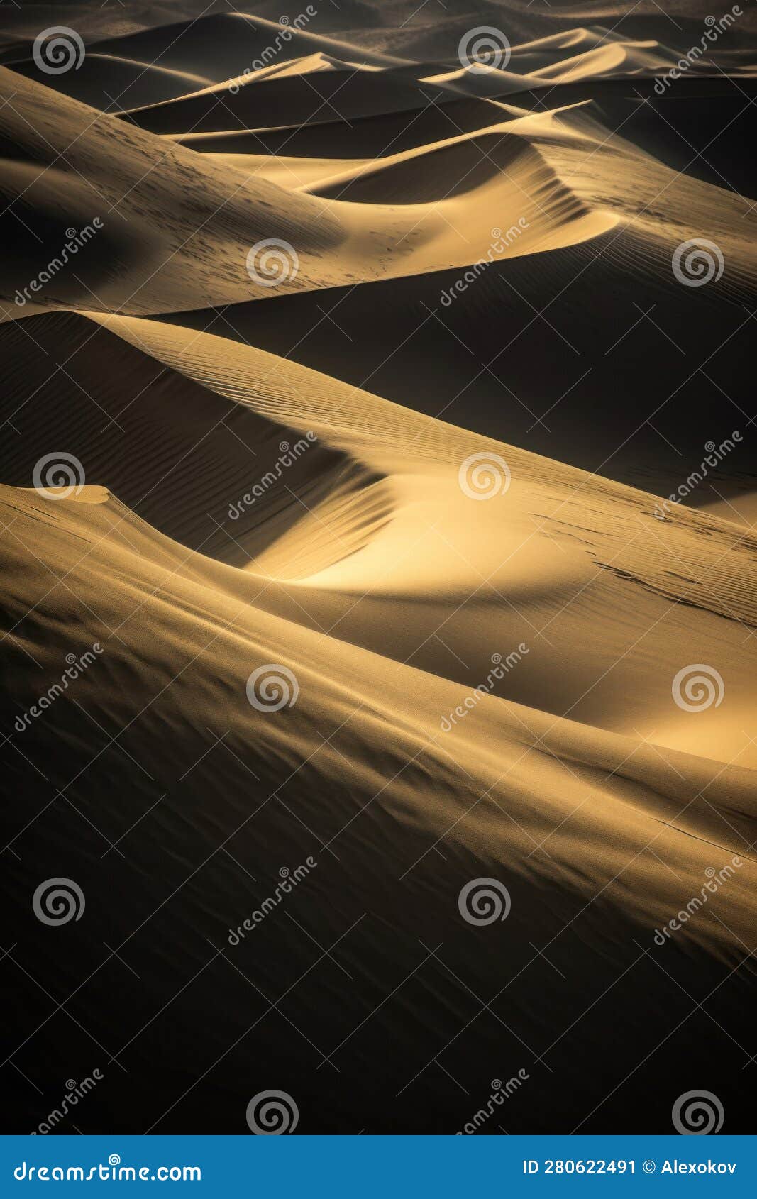 Desert Horizon. Moonlit Night. Far Mountains, Sand Dunes And Blue Sky ...