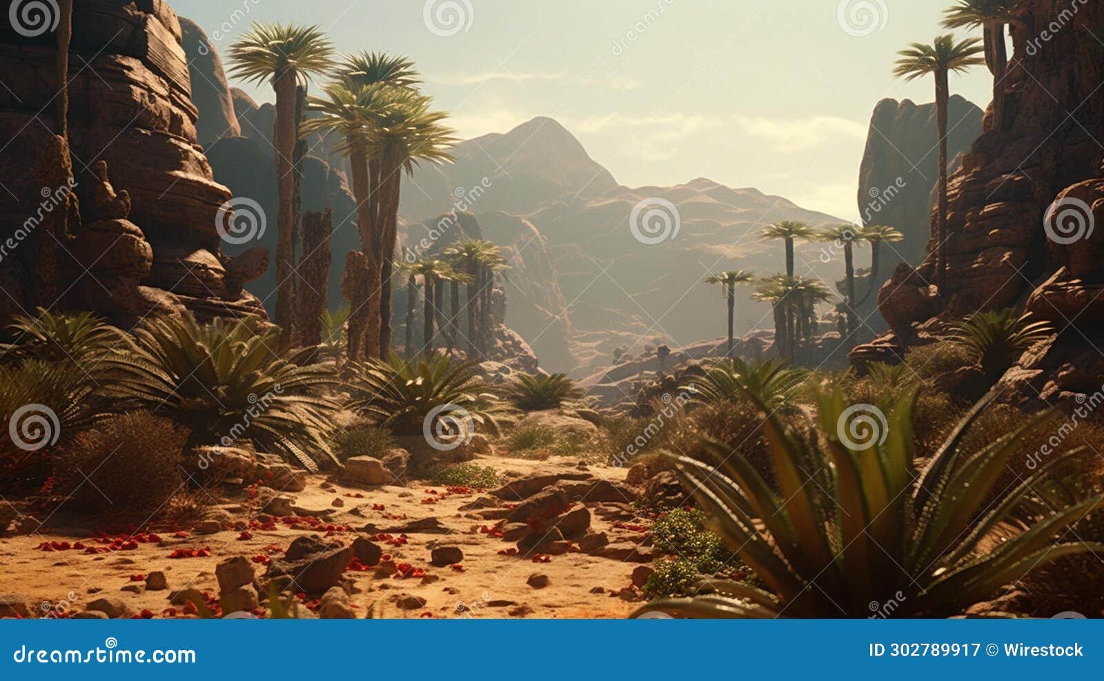 Serene Desert Landscape Featuring a Vast Array of Large Rocks and Tall ...