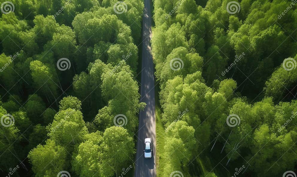 Serene Drive through Lush Forest on Winding Road Creating Using ...