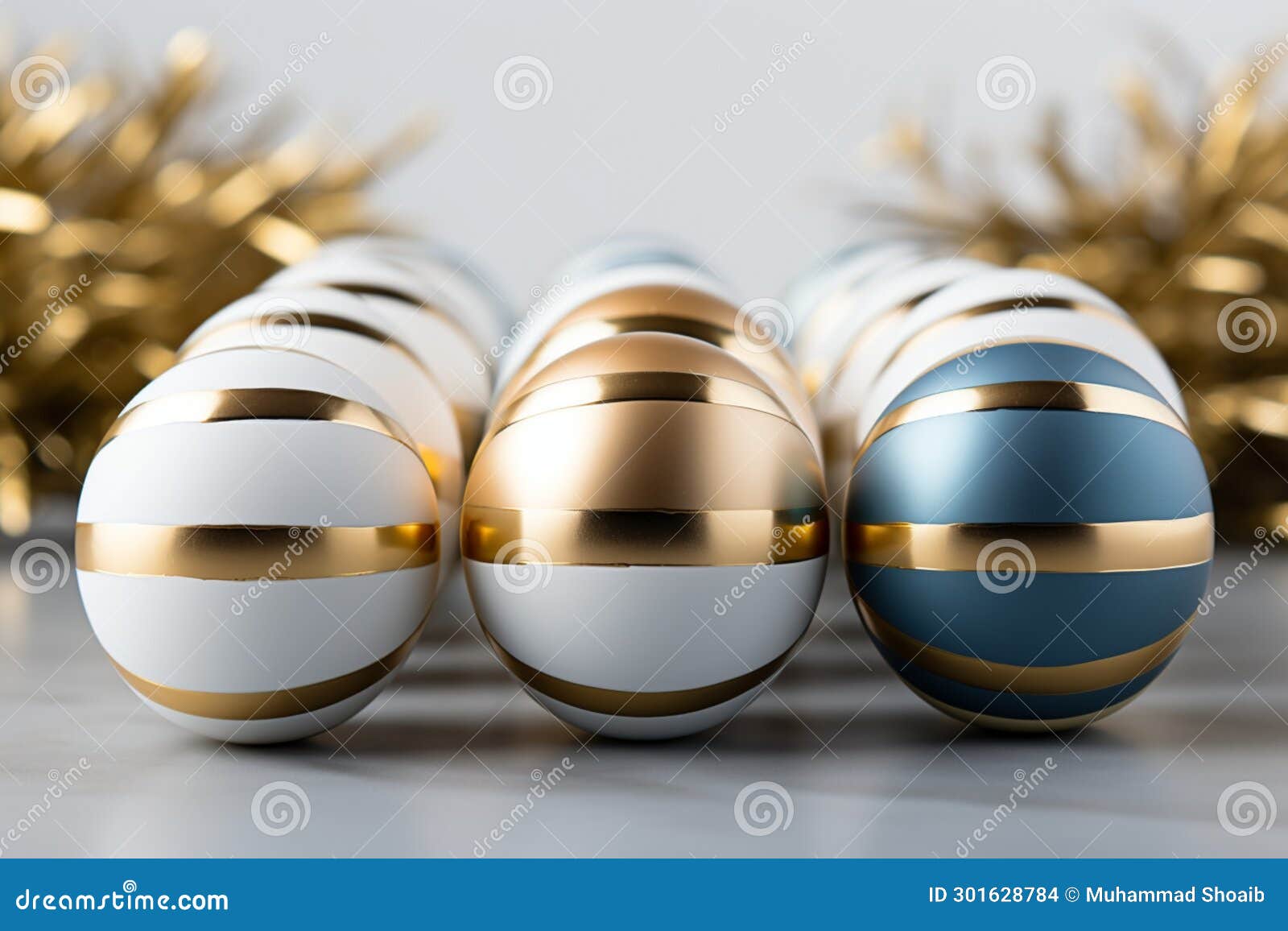 Serene Easter Concept White, Blue, and Gold Eggs Mockup Stock ...