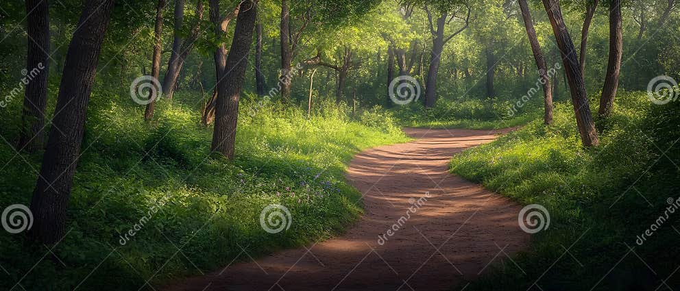 A Serene Forest Path Meandering through Lush Greenery and Dappled ...