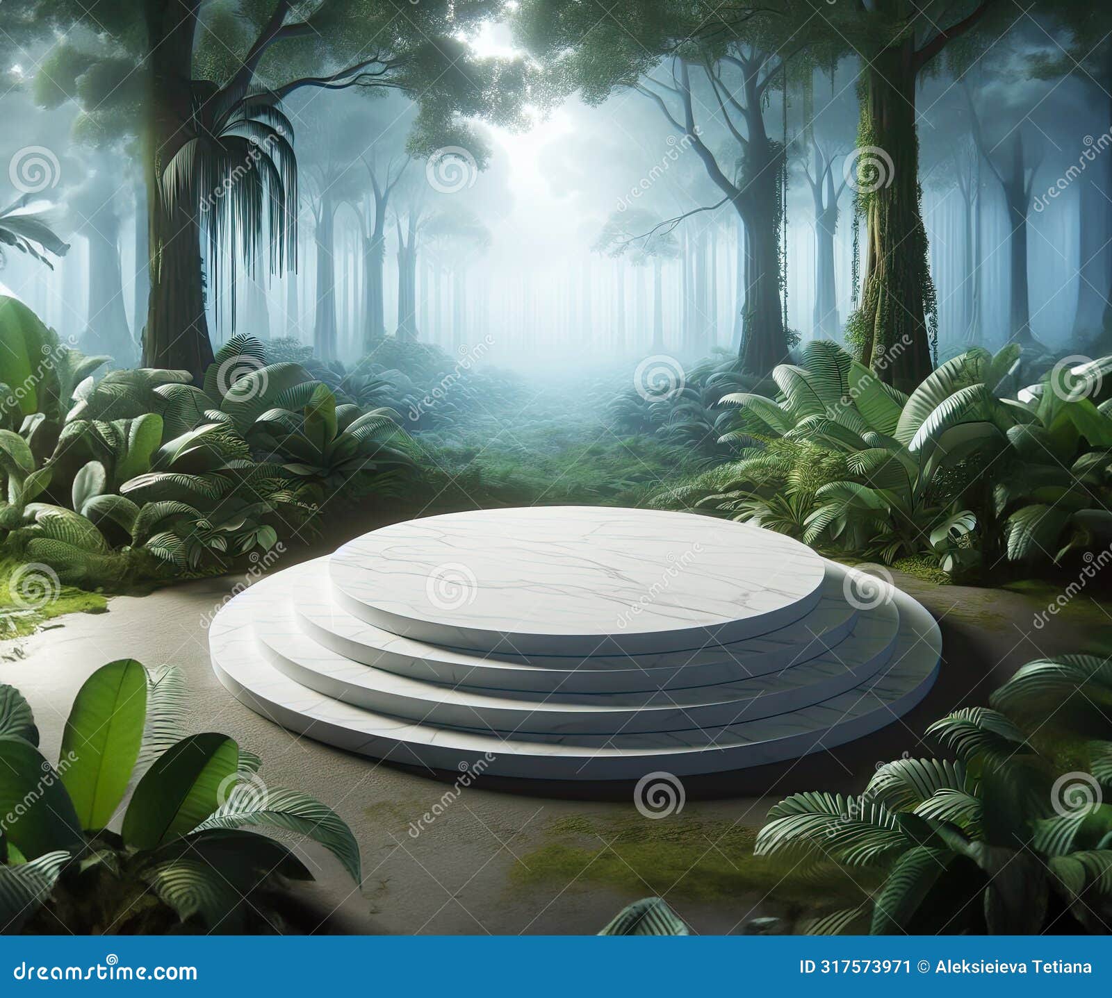 A Serene, Green Forest with a Mysterious White Circular Platform ...