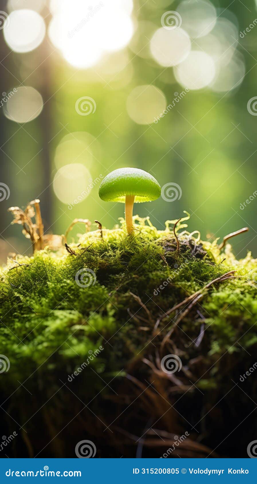 A Serene Green Mushroom on a Moss-Covered Ground Stock Image - Image of plant, peaceful: 315200805