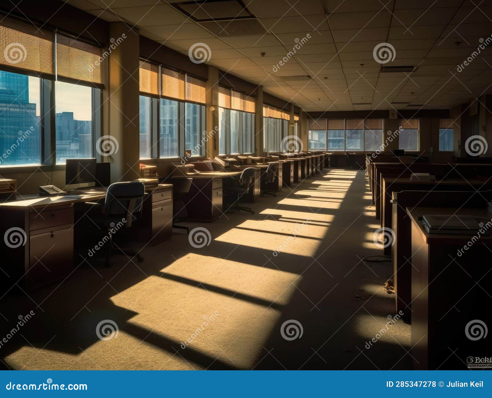 Warm Sunlight Illuminates Empty Office Cubicles Stock Illustration ...