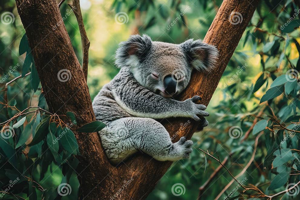A Cute Koala Rests Peacefully on a Tree Branch. the Soft Fur and ...