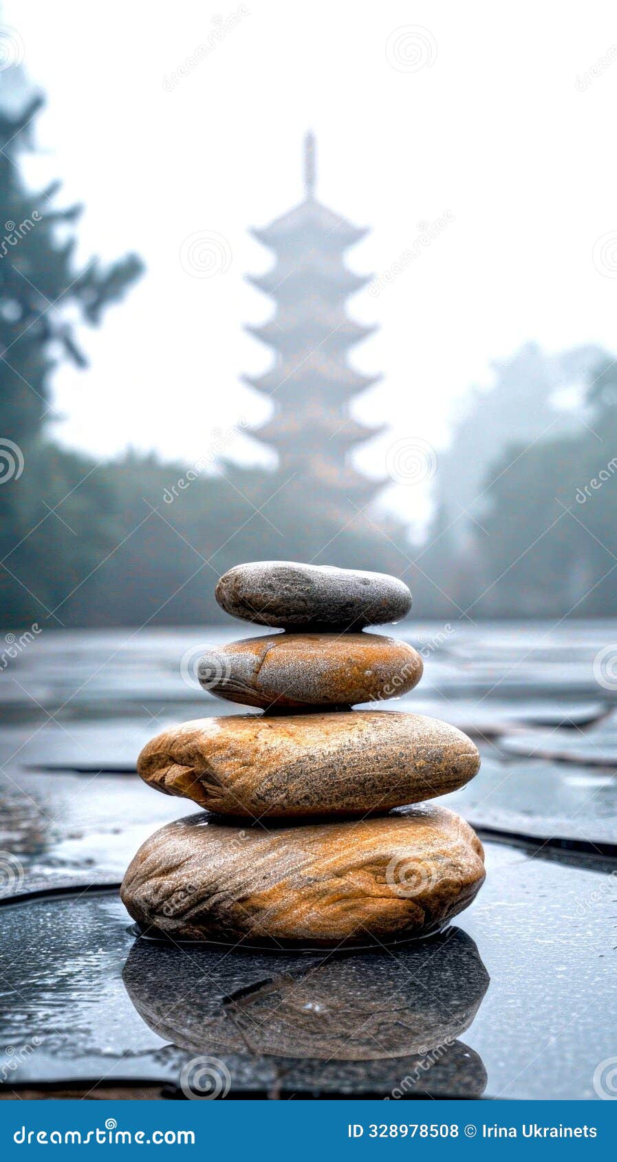 Balanced Stones in the Foreground with a Traditional Pagoda in the ...