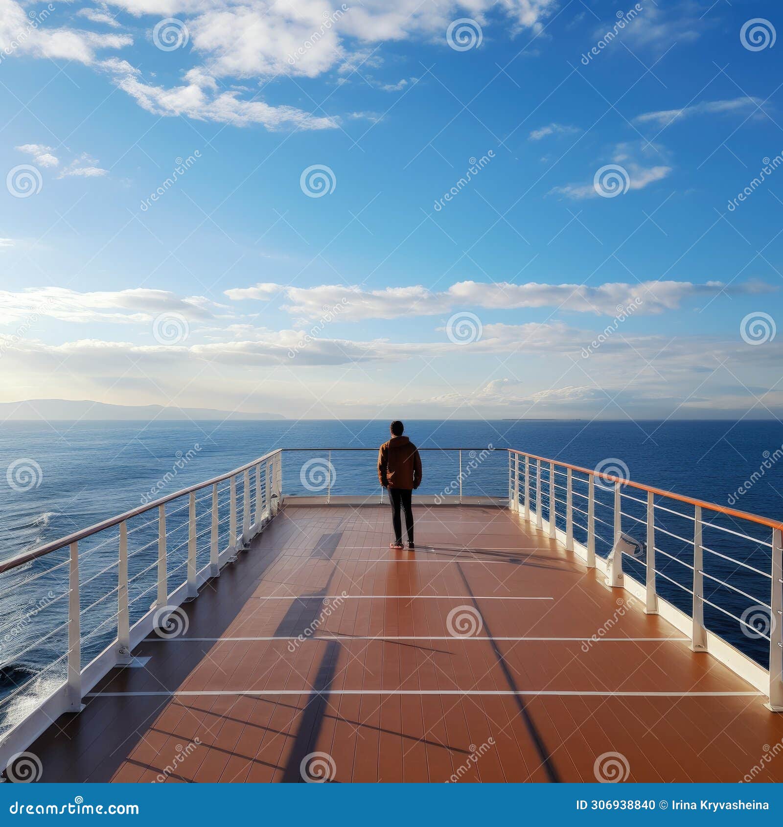 A Serene Image of a Lone Figure Standing on the Deck of a Cruise Ship ...