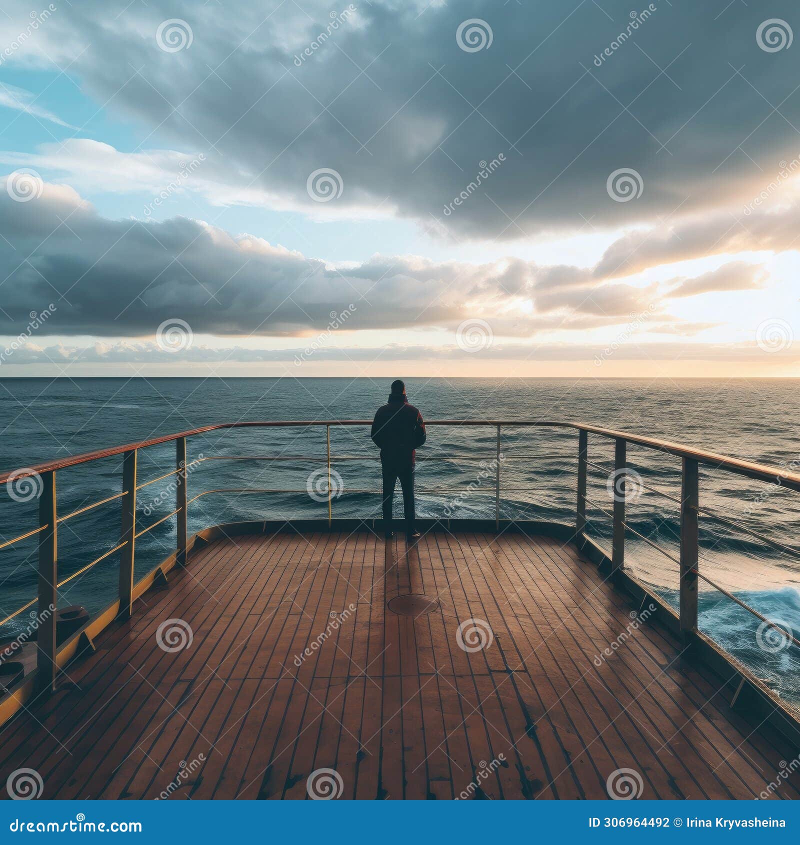 A Serene Image Of A Lone Figure Standing On The Deck Of A Cruise Ship ...