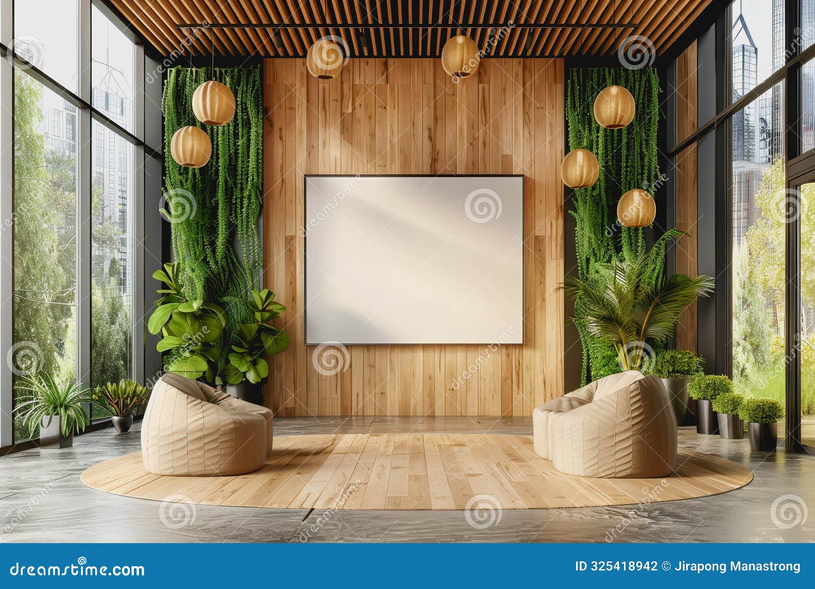 Serene Indoor Corner with Blank Canvas, Green Plants, Natural Lighting ...