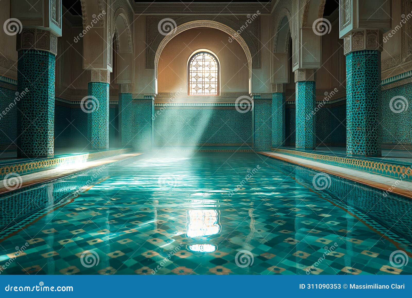 Serene Indoor Pool with Moroccan Architecture Stock Illustration ...