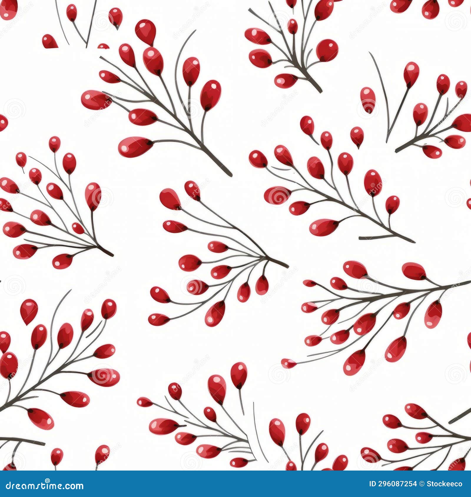 Serene Ink Paintings: Red Berries Pattern on White Background Stock ...