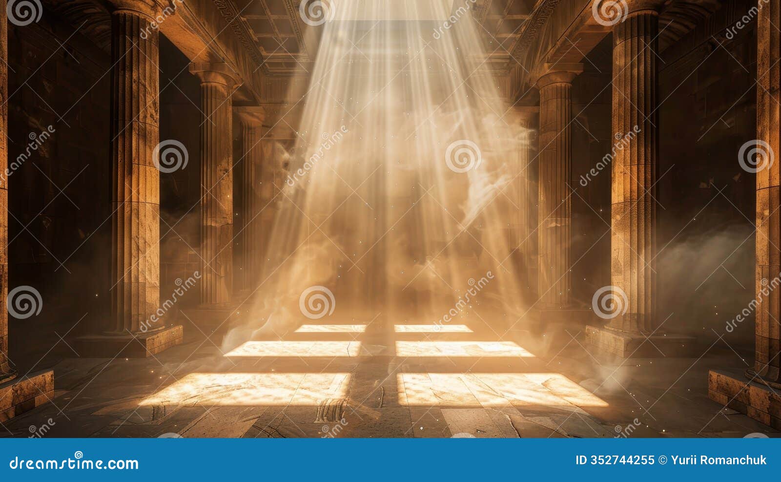 Serene Interior of a Wisdom Temple Bathed in Dramatic Light and ...