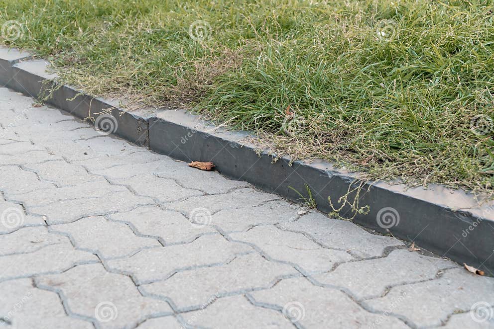A Serene Intersection of Grassy Edge and Paved Pathway Stock Image ...