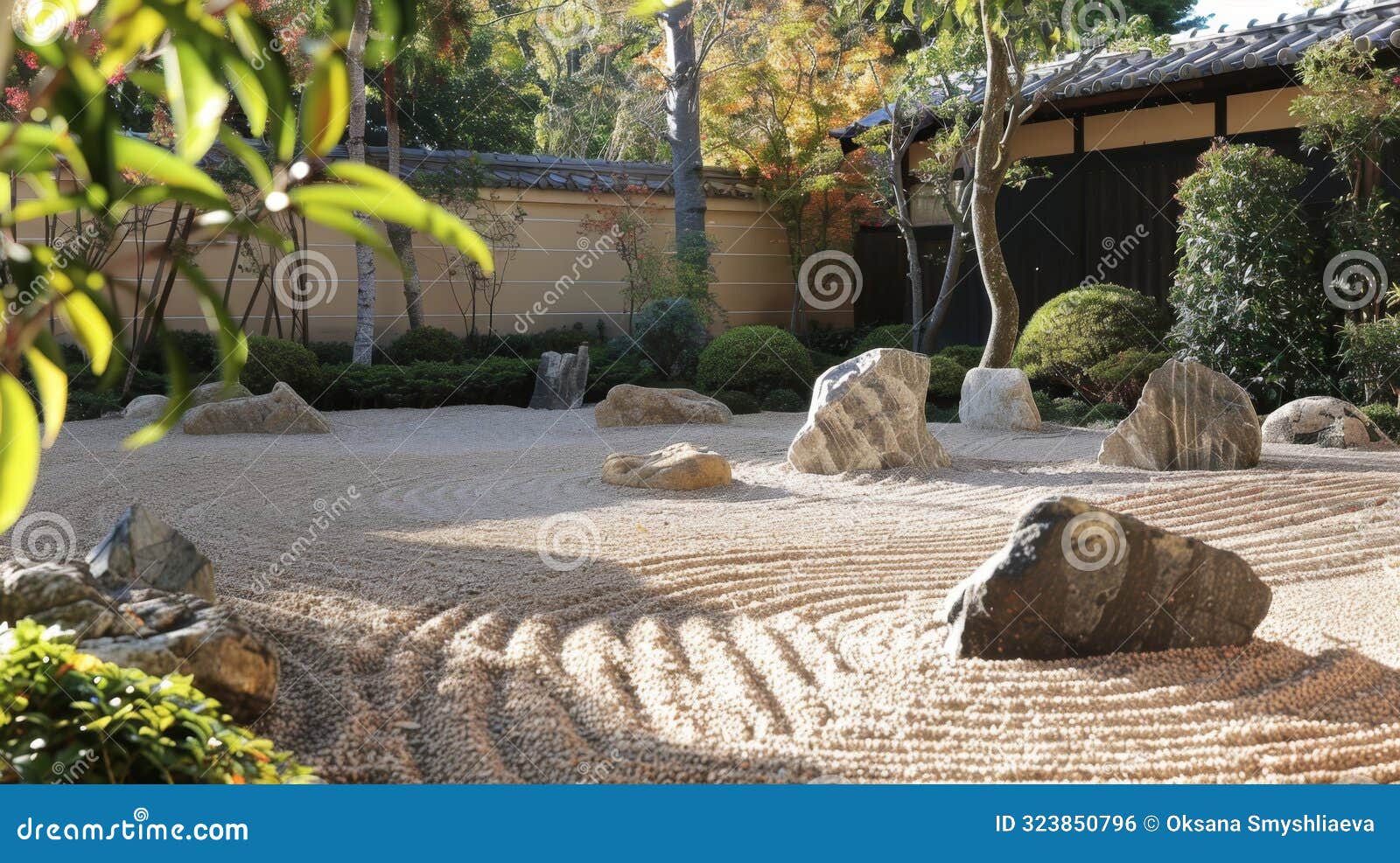 Serene Japanese Zen Garden with Raked Sand Patterns Stock Illustration ...