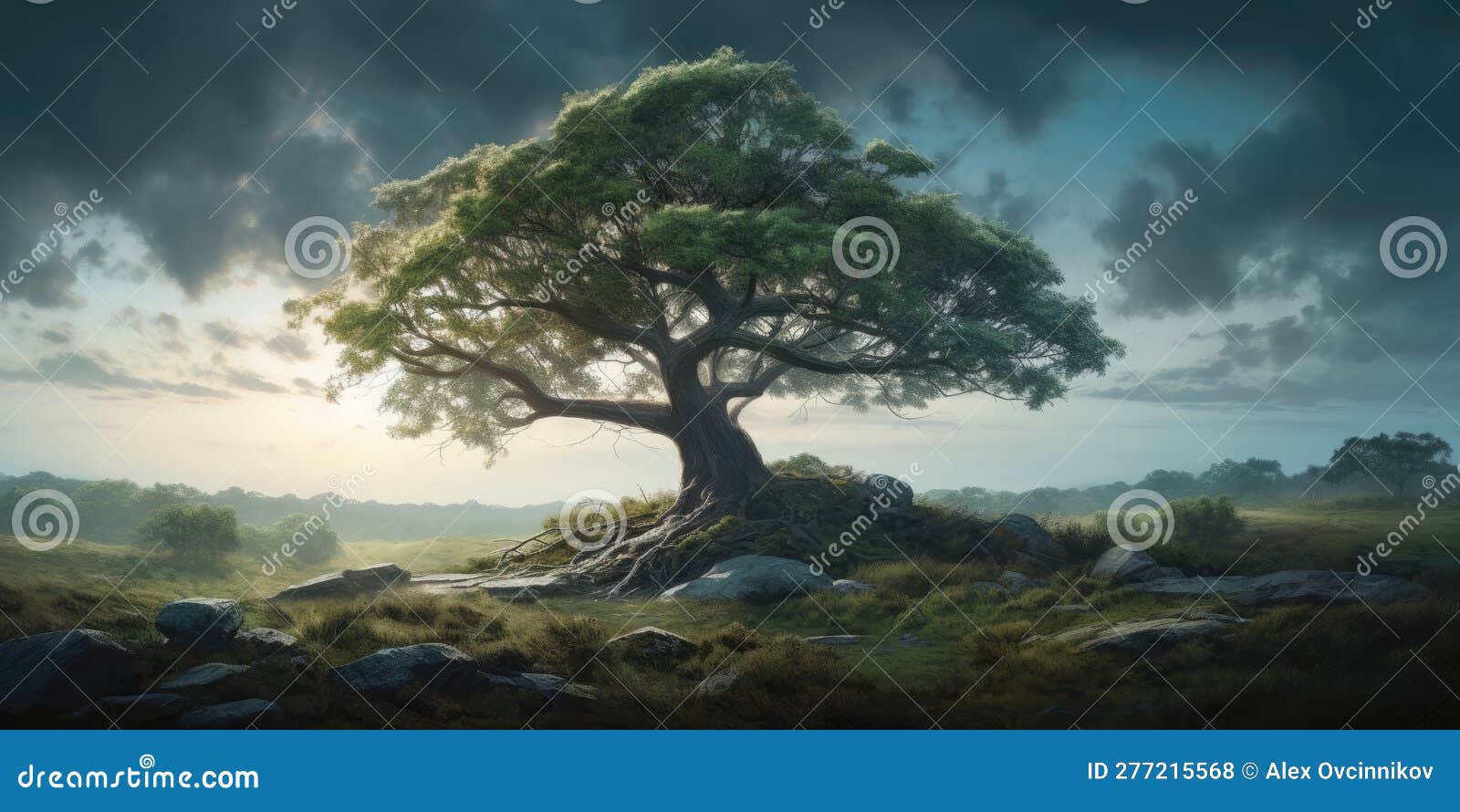 Serene Landscape with Lone Tree. Perfect for Wallpapers and Posters ...