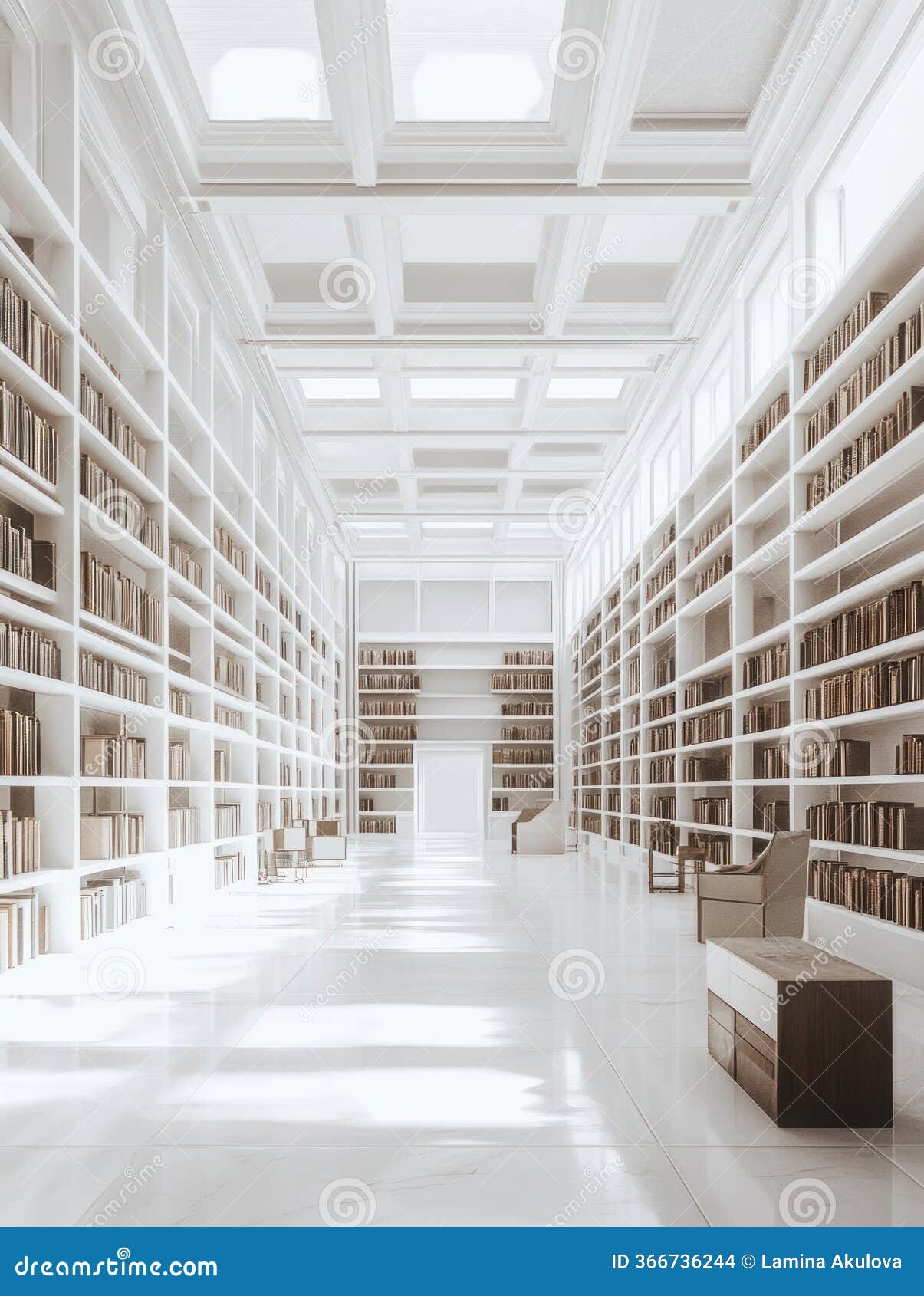 A Serene Library With Moonlight Streaming Through Windows Surrounded By ...