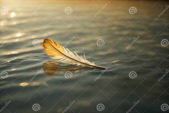 Serene Minimalist Image of a Single Feather Floating in the River. Ai ...