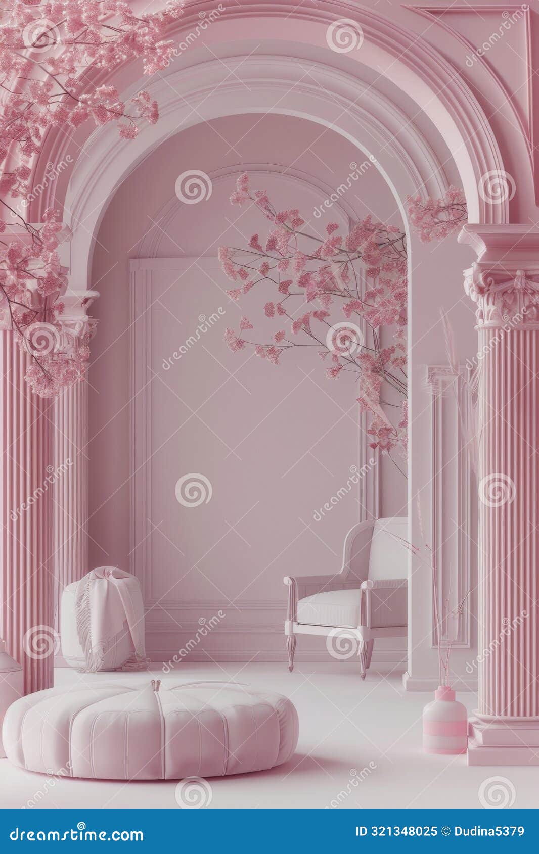 Elegant Pink Monochromatic Interior Design with Classic Architectural ...