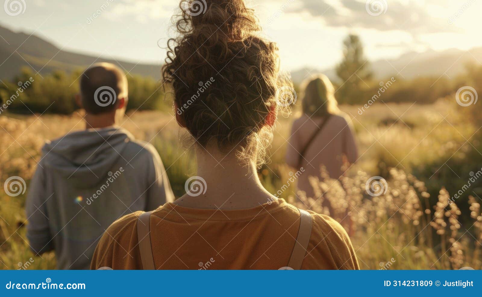 A Serene Natural Setting Where a Group Practices Walking Meditation ...
