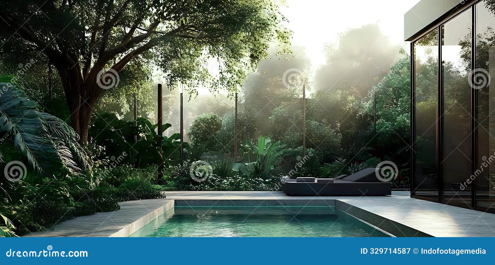 Serene Oasis: Modern Minimalist Backyard Aviary Garden. Wide View Stock ...