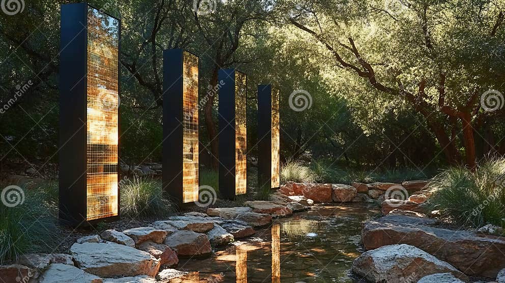 Serene Park Featuring Interactive Installations, Surrounded by Lush ...