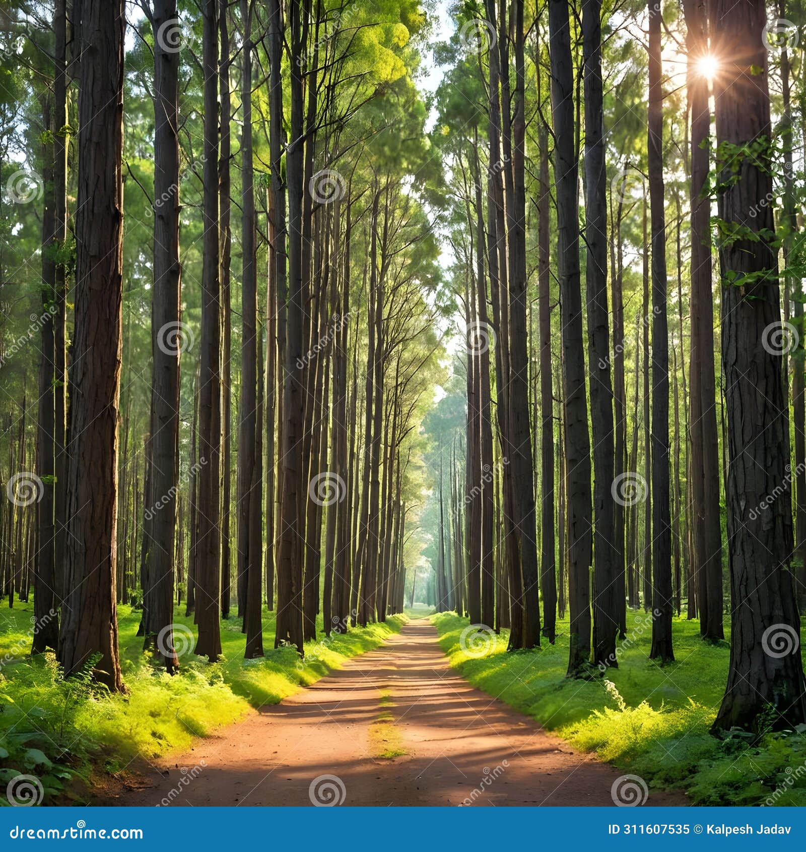 "Serene Path through a Forest of Tall Trees" Stock Illustration ...