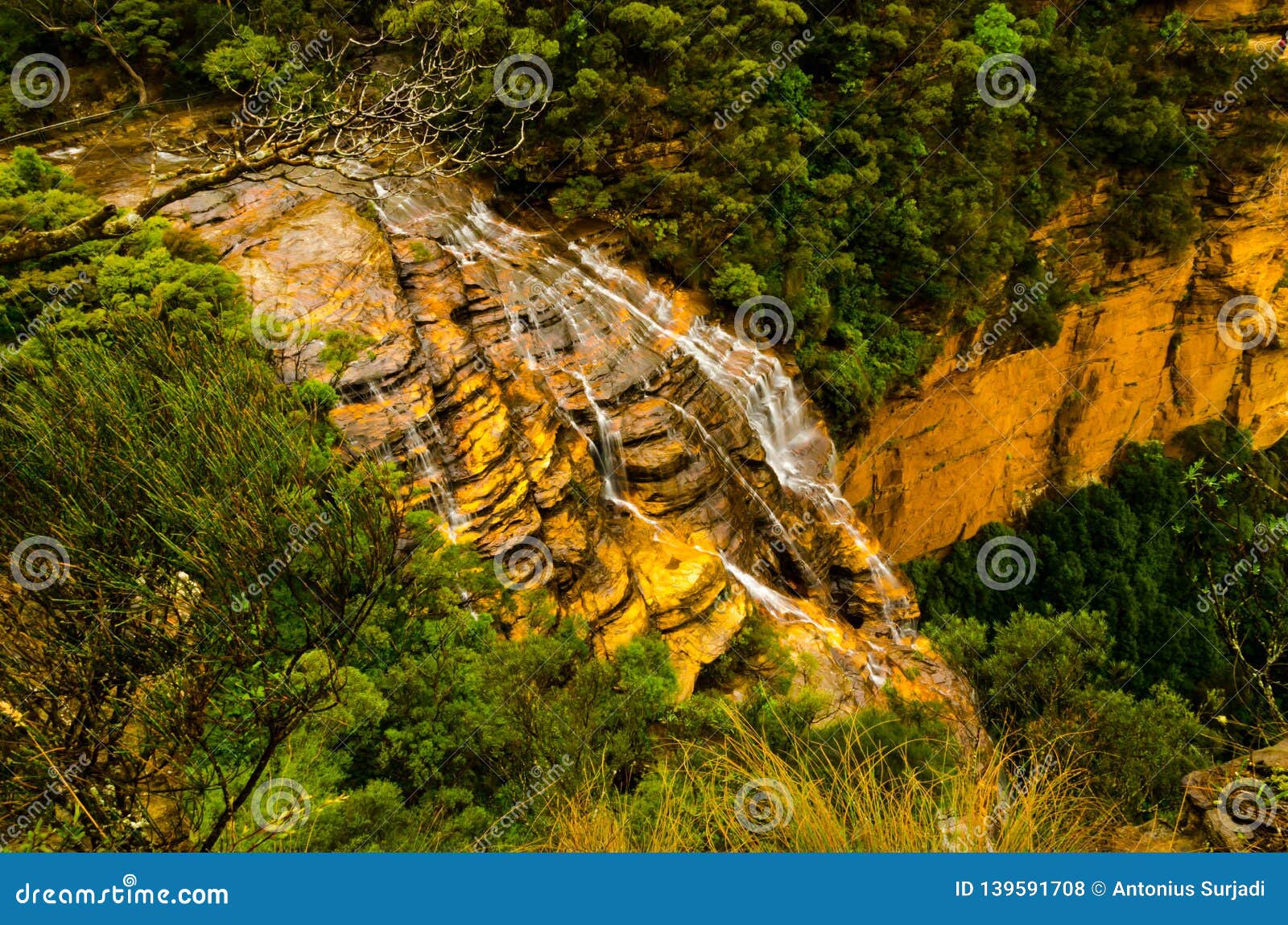 Waterfall from the Top Mountain Cliff Stock Photo - Image of hill, dusk ...