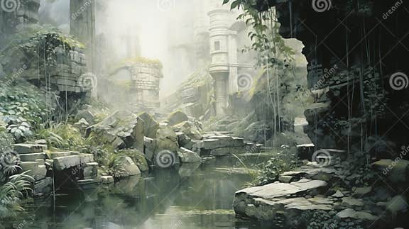 Serene Ruins and River: a Junglecore Oasis by Alan Lee Stock ...